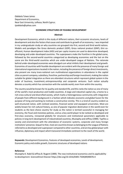 Pdf Economic Structures Of Feasible Development Abstract On Development Economics