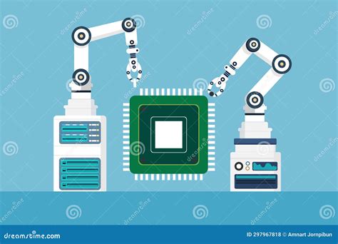 Automatic Robot Arm Produces Processormicrochipchipset Stock