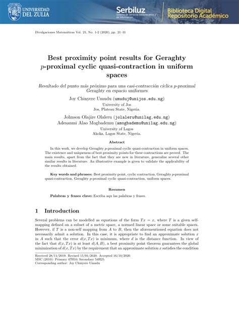 Pdf Best Proximity Point Results For Geraghty P Proximal Cyclic Quasi Contraction In Uniform