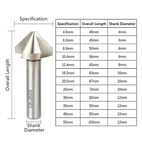 4 5 50mm Hss Countersink Drill Bits 3 Flutes 90 Degree Chamfering Tool