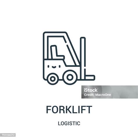 물류 컬렉션에서 포크 리프트 아이콘 벡터입니다 얇은 라인 지게차 개요 아이콘 벡터 일러스트 레이 션 0명에 대한 스톡 벡터 아트