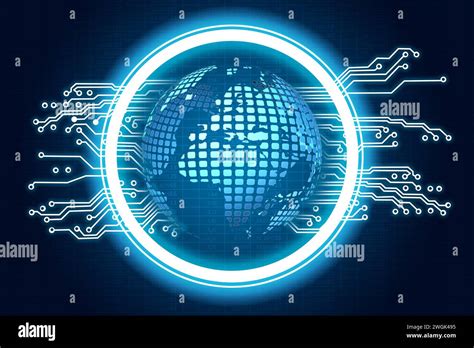 Digital Earth Globe Interface Iuminous Ring And Motherboard Contacts