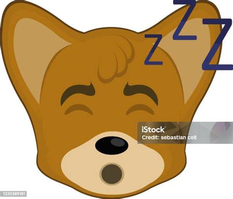 피곤한 표정과 눈을 감고 입을 벌리고 코를 골고 자고 있는 여우의 머리 벡터 이모티콘 일러스트 만화 Onomatopoeia에