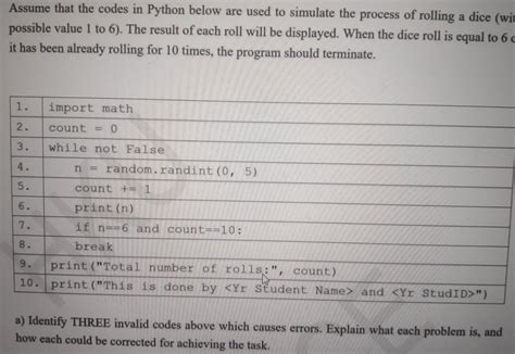 Solved Assume That The Codes In Python Below Are Used To
