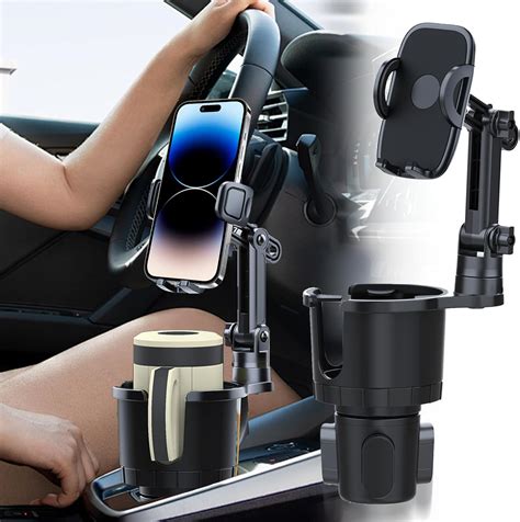Upgraded Cup Holder Phone Mount For Car 2 In 1 Car Cup