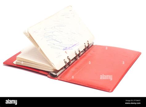 Open Old Red Notepad From 80s Isolated On White Background Stock Photo Alamy