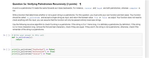Solved Question 5a Verifying Palindromes Recursively 3
