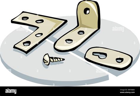 An Abstract Vector Illustration Shows A Various Metal Angle Brackets And A Screw In Cartoon
