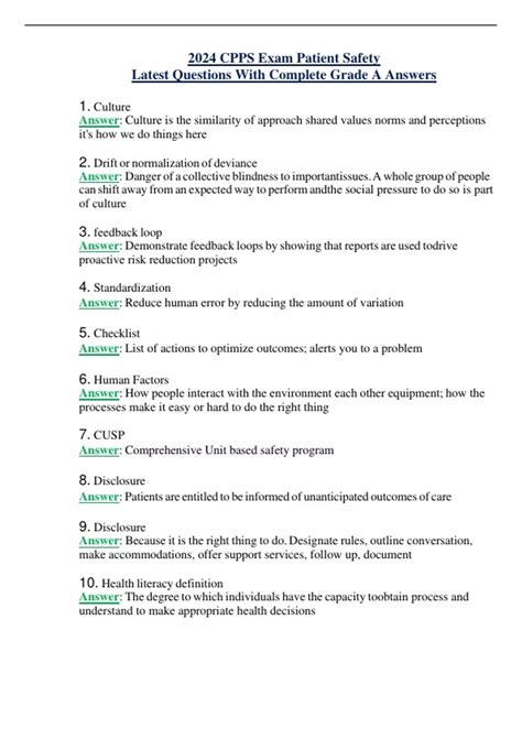 2024 Cpps Exam Patient Safety Latest Questions With Complete Grade A
