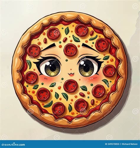 Set Of Fun Kawaii Pepperoni Sliced Pizza Icon Cartoons Vector