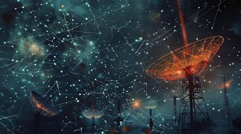 Satellite Communication Network With Radio Telescopes And Starry Night Sky Premium Ai