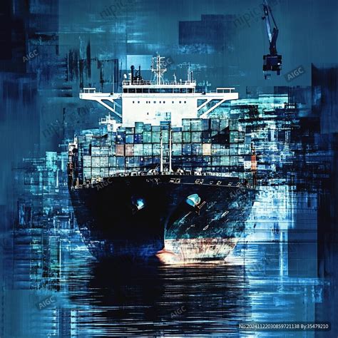 Ai创作图现代航运 航运视 远洋运输 航运交通 船舶物流 远洋航运 货轮海运 轮船海洋物流 海港插画 远洋运输海洋素材 航运产业 海运业 海上物流 集装箱货运船 集装箱货船 昵图网