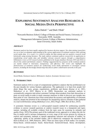 EXPLORING SENTIMENT ANALYSIS RESEARCH A SOCIAL MEDIA DATA PERSPECTIVE PDF Social Networking