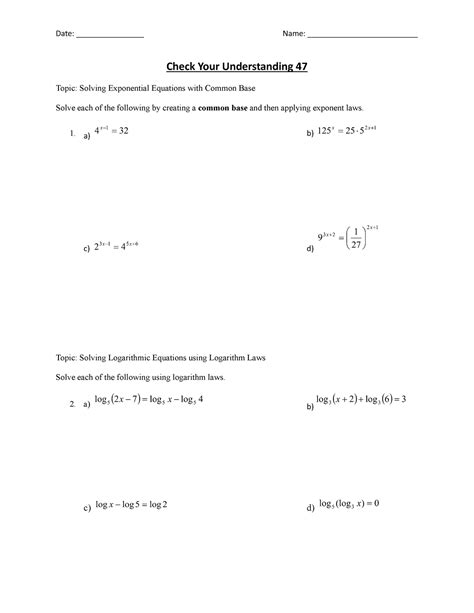 CYU Solving Exp Logarithmic Equations Date Name