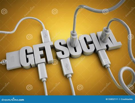 Computer Cables And Plugs Attach To 3d Text Title Get Social Stock