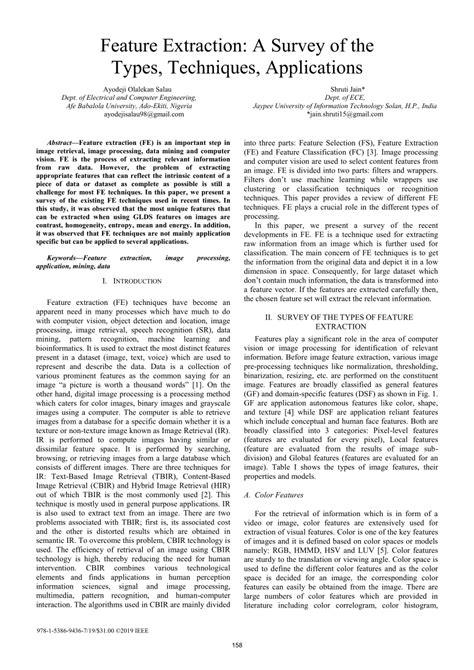 Pdf Feature Extraction A Survey Of The Types Techniques Applications