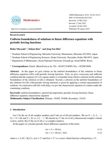 Pdf Uniform Boundedness Of Solutions To Linear Difference Equations