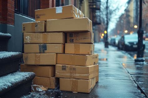 Stack Of Cardboard Boxes On City Sidewalk Recent Deliveries Or
