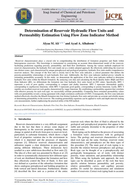 Pdf Determination Of Reservoir Hydraulic Flow Units And Permeability Estimation Using Flow