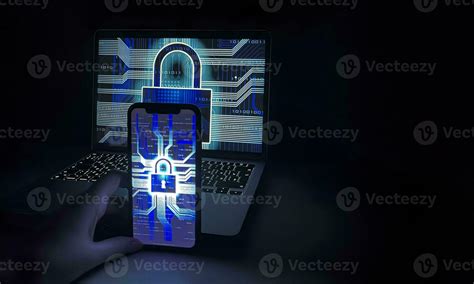 Locked Laptop And Smartphone Screen Cyber Security Concept Hacking And Login Attempt Phone