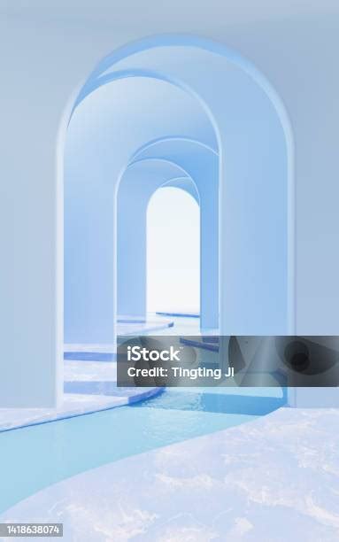 물 배경 아치 터널 기하학적 구조 3d 렌더링이있는 아치 아키텍처 초현대적에 대한 스톡 사진 및 기타 이미지 초현대적 터널 모던 양식 Istock