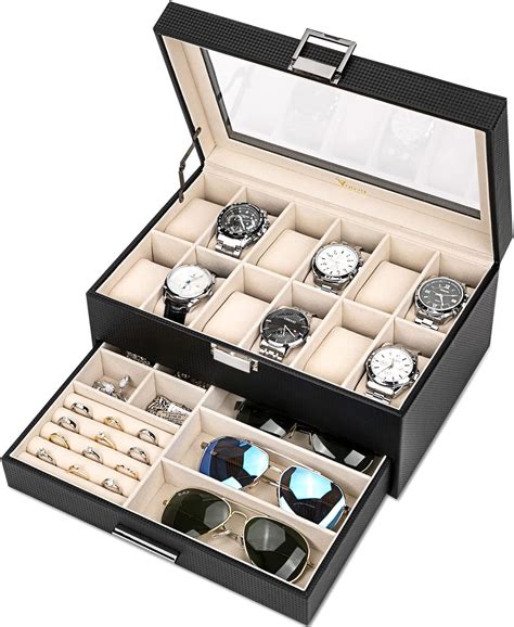 Voova 2 Layer Large 12 Slot Pu Leather Watch Storage Case