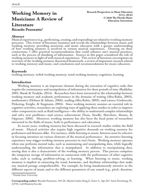 working memory in musicians pdf working memory memory