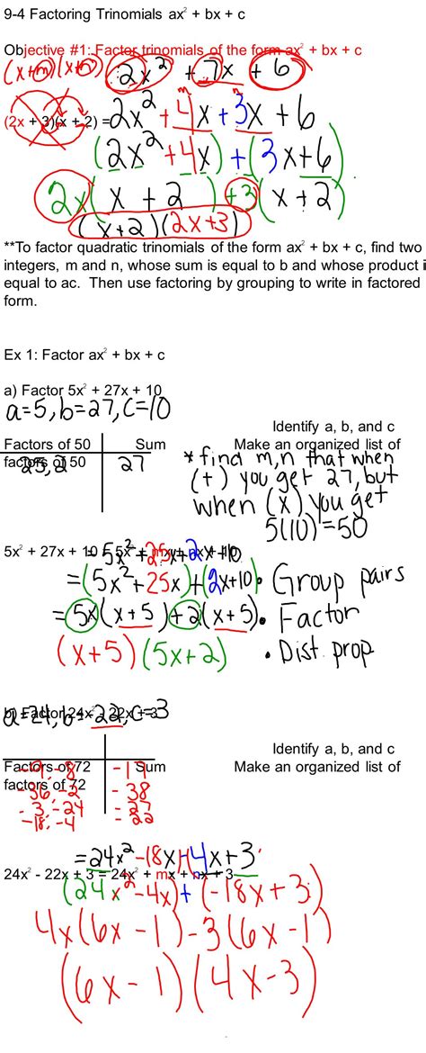 Free Factoring Trinomials Ax2 Bx C Worksheet Answers Download Free