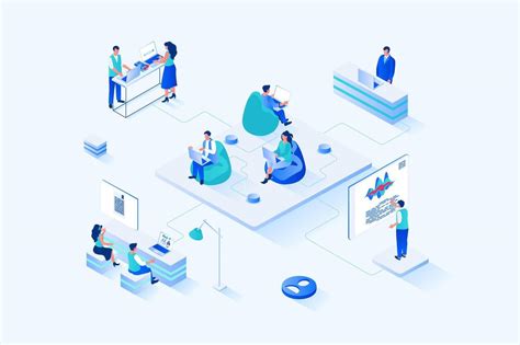 Coworking 3d Isometric Web Design People Work On Laptops In Open