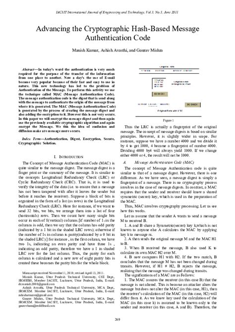 Pdf Advancing The Cryptographic Hash Based Message Authentication Code