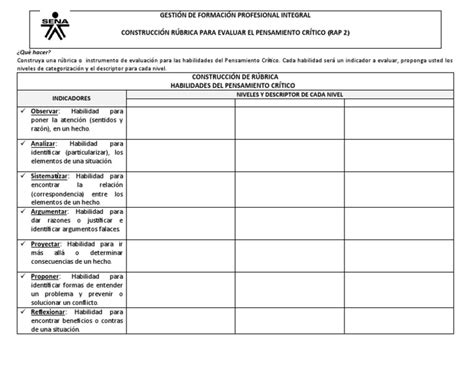 Construcción De RÚbrica Para Evaluar El Pensamiento CrÍtico Pdf