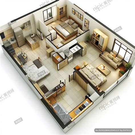 Ai创作图3d布局效果图 家装鸟瞰图 3d房型图 3d室内效果图 室内设计鸟瞰图 地产户型图渲染 房屋效果图制作 室内装修鸟瞰效果图 渲染户型