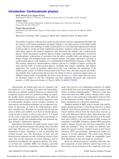 Pdf Introduction Cardiovascular Physics