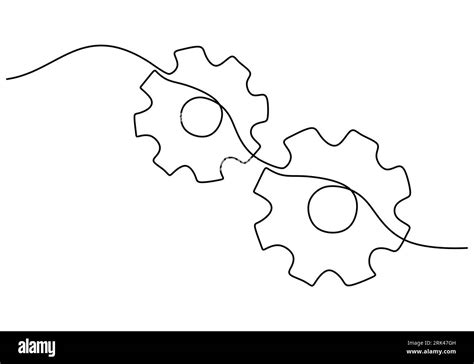 One Continuous Single Line Hand Drawing Of Two Gears Isolated On White Background Stock Vector