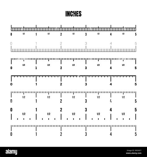 realistic black inch scale for measuring length or height various