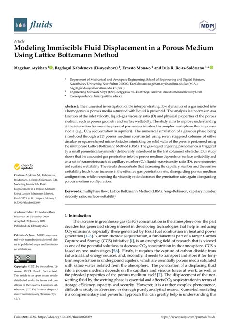 Pdf Modeling Immiscible Fluid Displacement In A Porous Medium Using Lattice Boltzmann Method