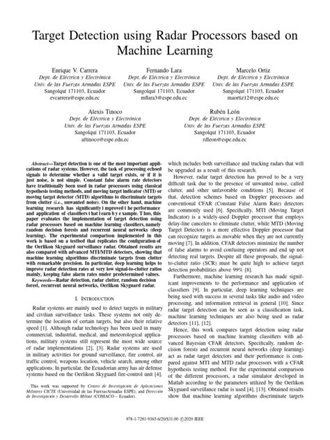 Target Detection Using Radar Processors Based On Machine Learning Pdf