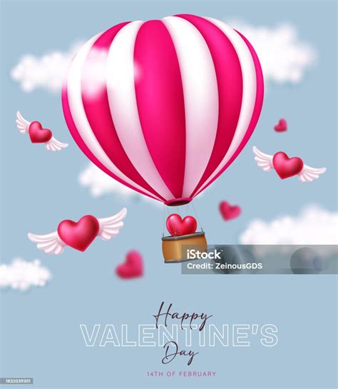 해피 발렌타인 데이 공기 풍선 포스터 디자인 발렌타인 데이 인사말 카드 열기구와 하트 풍선 2월에 대한 스톡 벡터 아트 및 기타 이미지 Istock