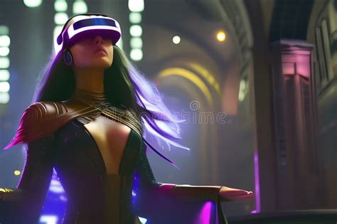 Young Woman Wearing A Vr Headset And Experiencing Virtual Reality