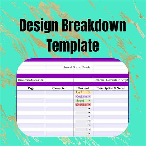 Design Breakdown Template General Etsy