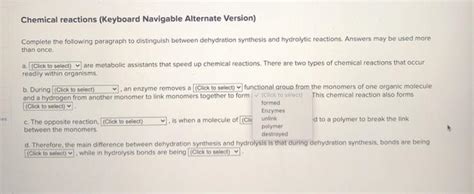 Solved Chemical Reactions Keyboard Navigable Alternate