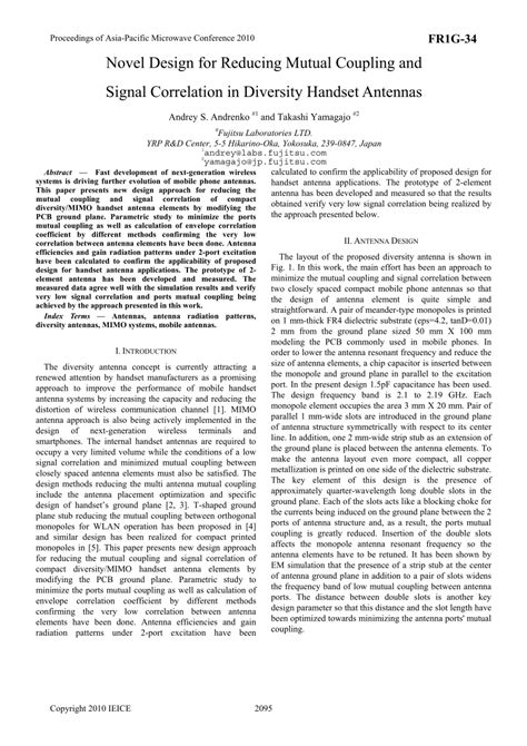 Pdf Novel Design For Reducing Mutual Coupling And Signal Correlation