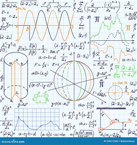 Scientific Vector Seamless Pattern With Mathematical And Physical Formulas Plots And