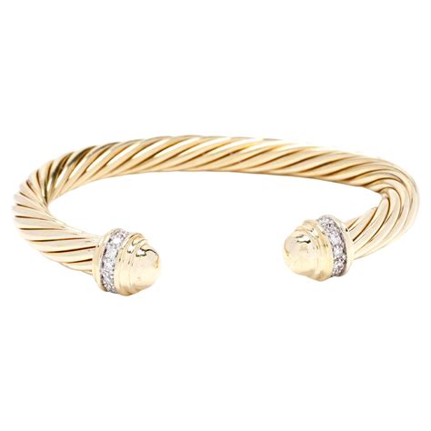 David Yurman 40ctw Diamond And Gold Cuff Bracelet 18k Yellow Gold