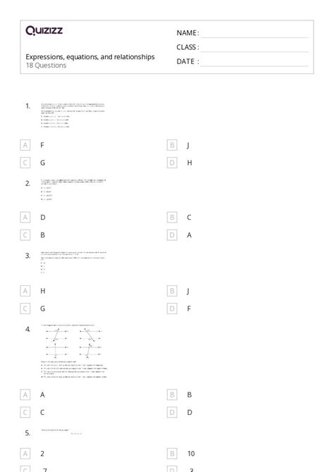 50 Understanding Expressions And Equations Worksheets On Quizizz