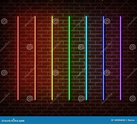 Neon Sticks Collection Vector Isolated On Brick Wall Neon Line Light Symbol Decoration Effect