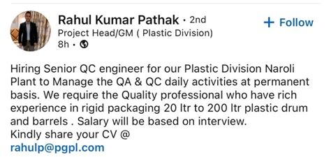 muthuramalingam krishnan on linkedin job vacancy