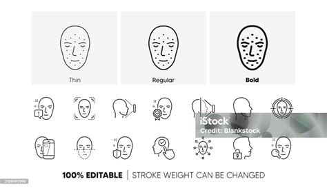 얼굴 인식 선 아이콘 생체 인식 감지 Face Id 및 스캔 선형 아이콘 집합입니다 선 아이콘 벡터 Brand Name