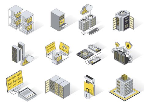 Data Center 3d Isometric Icons Set Pack Elements Of Server Racks