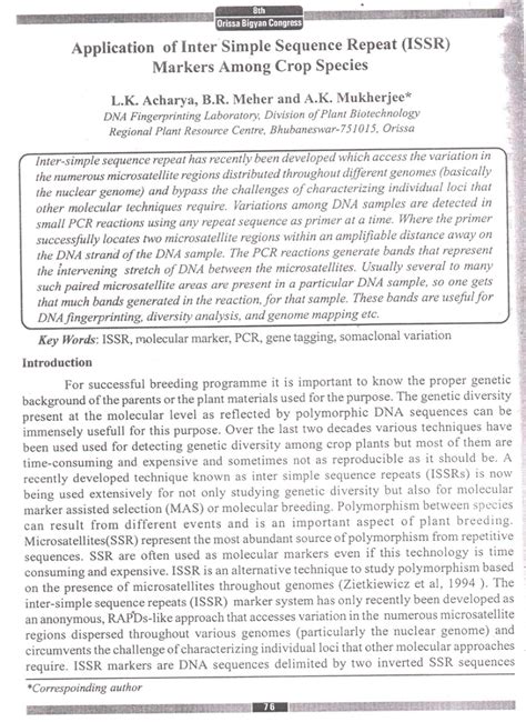 PDF Application Of Inter Simple Sequence Repeats ISSR Among Crop Species